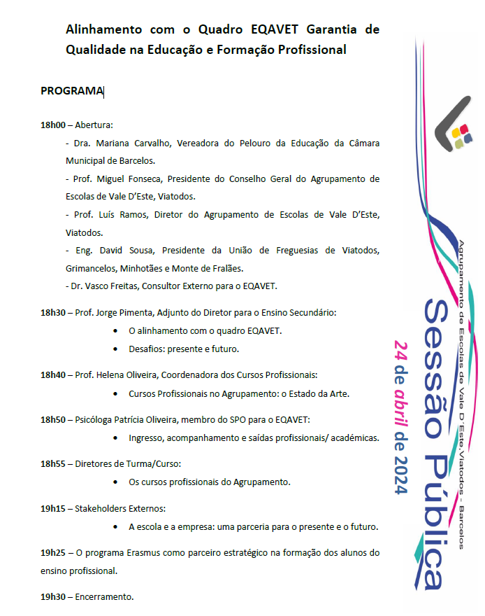QUADRO EQAVET - Sessão Pública - Agrupamento de Escolas de Vale D'Este